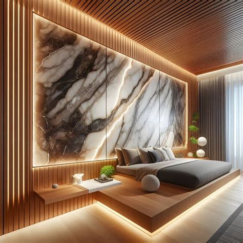 Design Interior Home Bedroom Modern Wood And Marble Floor Lights Led