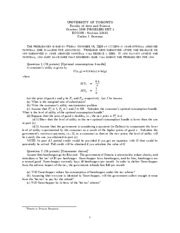 Eco200 Problemset1 2009 UNIVERSITY OF TORONTO Faculty Of Arts And