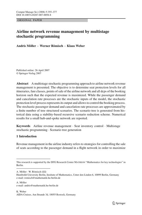 Pdf Airline Network Revenue Management By Multistage Stochastic Programming