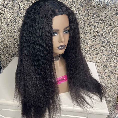 U Part Wig Machine Made Kinky Straight None Lace Wig Virgin Human Hair