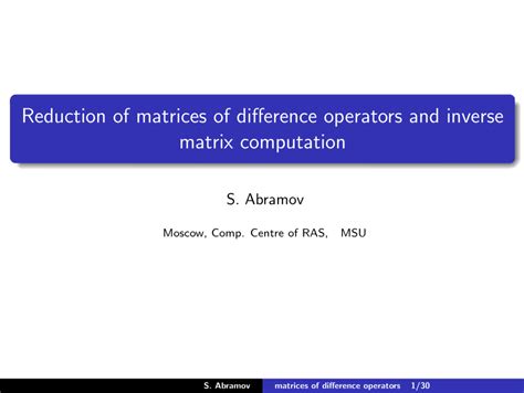 Pdf Reduction Of Matrices Of Difference Operators And Inverse Matrix