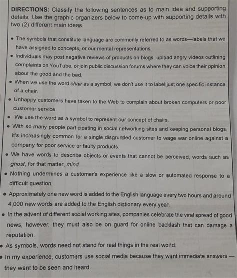 Classify The Sentence As To Main Idea And Supporting Details Brainlyph