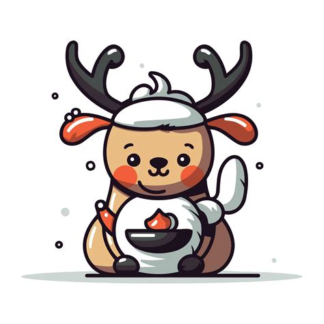 Cute Reindeer Eating Soup Vector Illustration In Cartoon Style 33508270 Vector Art At Vecteezy