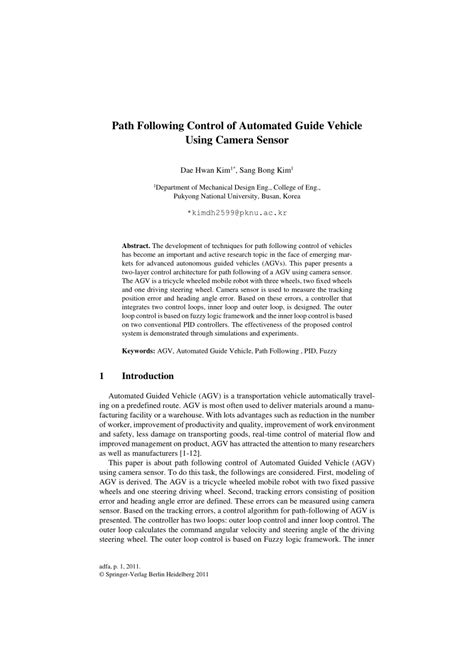 Pdf Path Following Control Of Automated Guide Vehicle Using Camera Sensor