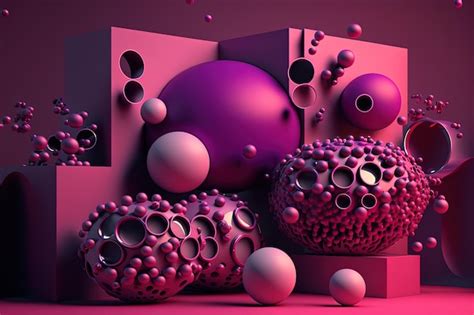 Premium Ai Image Generative Ai Geometric Figures Cube Floating Spheres And Balls In Magenta