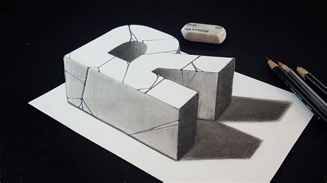 How To Draw 3d Letter R Easy Charcoal Pencil Drawing Youtube