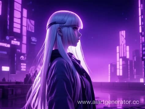Ethereal Anime Girl Contemplating Purple Glowing Landscape Ai Art