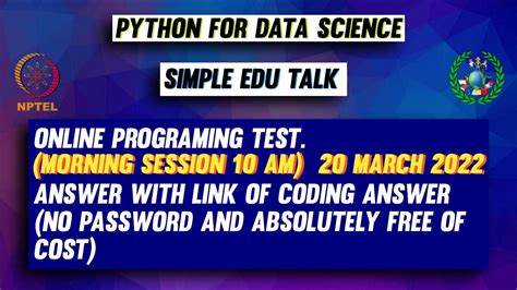 Python For Data Science 20 March Morning Session Nptel Swayam Youtube