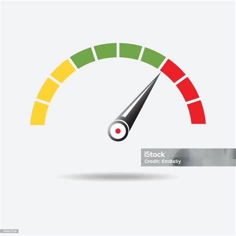 속도계 또는 타코미터 화살표와 함께입니다 Infographic 게이지 요소입니다 다운로드 디자인에 대 한 템플릿입니다 평면 스타일에 화려한 벡터 일러스트입니다 0명에 대한
