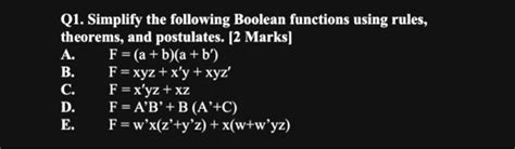 Solved Q1 Simplify The Following Boolean Functions Using