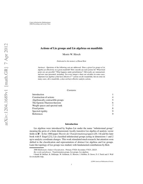 Pdf Actions Of Lie Groups And Lie Algebras On Manifolds