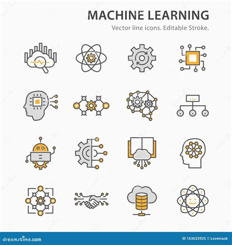 Machine Learning Line Icons Set Vector Illustration Editable Stroke