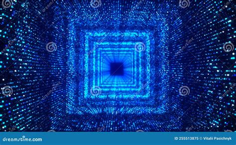 Abstract Dynamic Wireframe Tunnel On Blue Background Futuristic 3d Portal Futuristic Particle