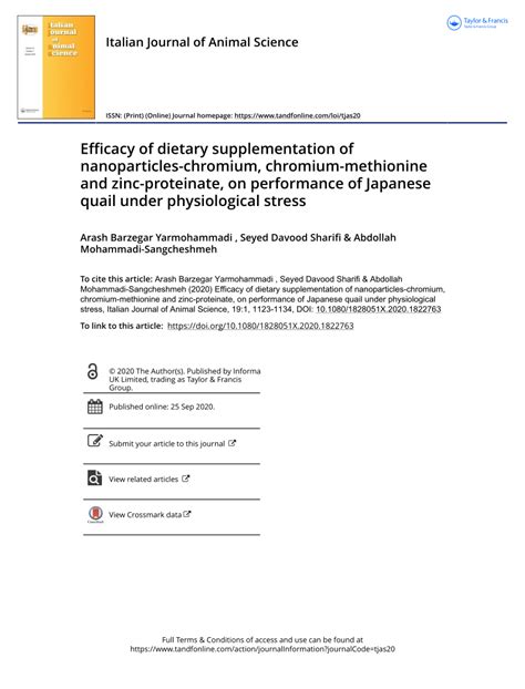 Pdf Efficacy Of Dietary Supplementation Of Nanoparticles Chromium Chromium Methionine And