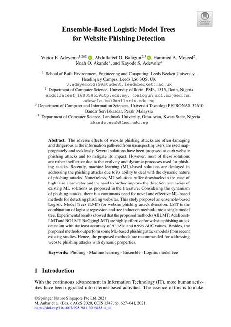 Pdf Ensemble Based Logistic Model Trees For Website Phishing Detection