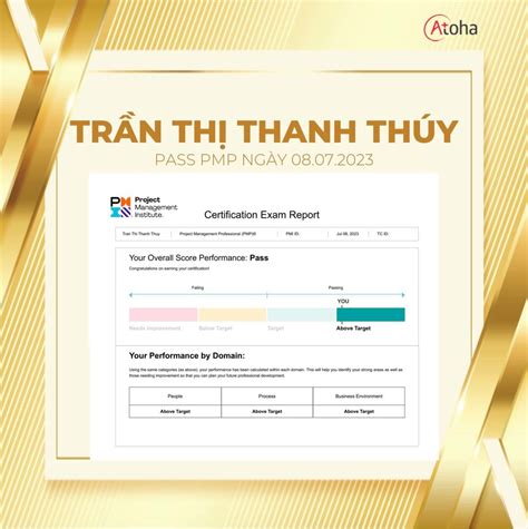 Trần Thị Thanh Thúy Pmppro19 Passed Pmp Max Score Ngày 08072023 Atoha