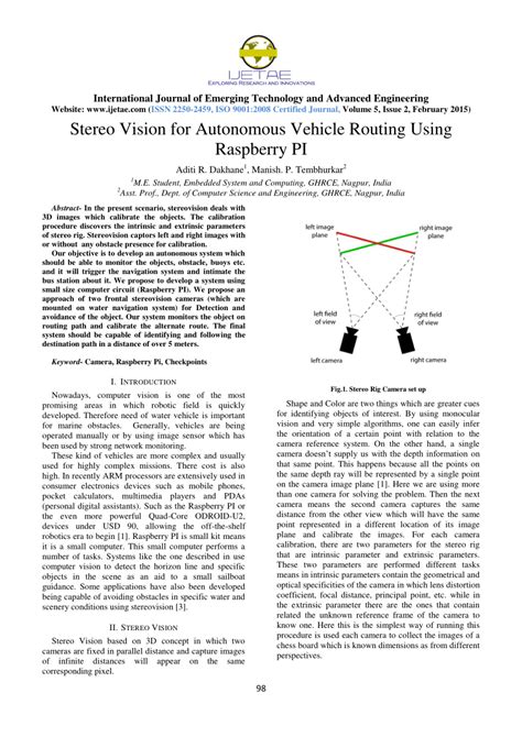 pdf stereo vision for autonomous vehicle routing using raspberry pi