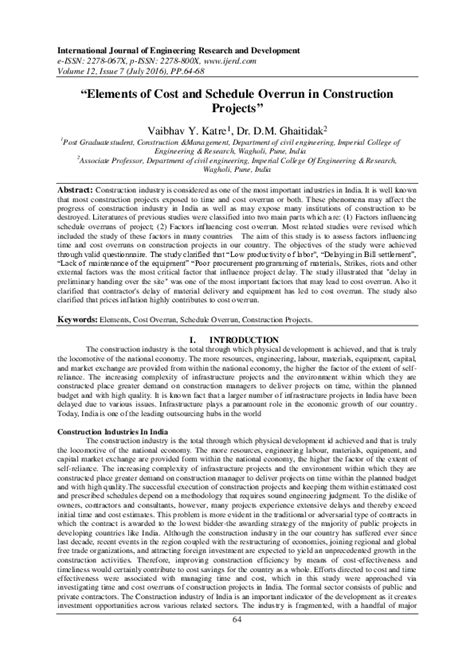 Pdf “ Elements Of Cost And Schedule Overrun In Construction Projects