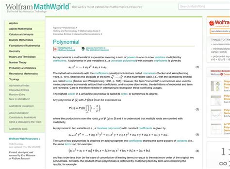 Wolfram Math World Polynomial Handout For 9th 10th Grade Lesson Planet