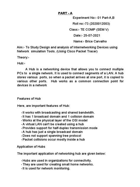 73 Cn Experiment No 01 Part A B Pdf Network Switch Computer Network