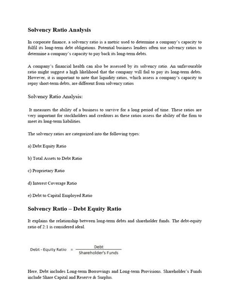 Solvency Ratio Analysis Pdf Equity Finance Financial Capital