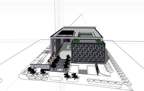 独特中式风格图书馆su模型图书馆建筑土木在线