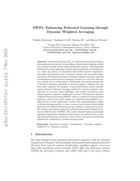 Pdf Dwfl Enhancing Federated Learning Through Dynamic Weighted Averaging