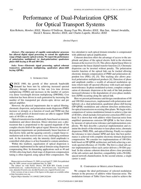 Pdf Performance Of Dual Polarization Qpsk For Optical Transport Systems