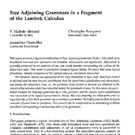 Tree Adjoining Grammars In A Fragment Of The Lambek Calculus Acl Anthology