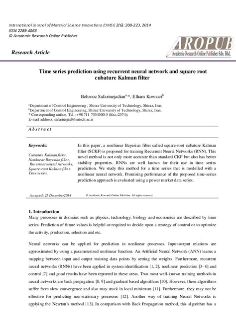 Pdf Time Series Prediction Using Recurrent Neural Network And Square