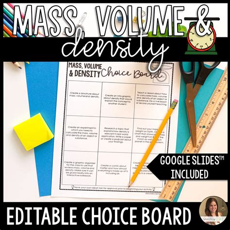 Mass Volume And Density Editable Choice Board Secondary Sparks