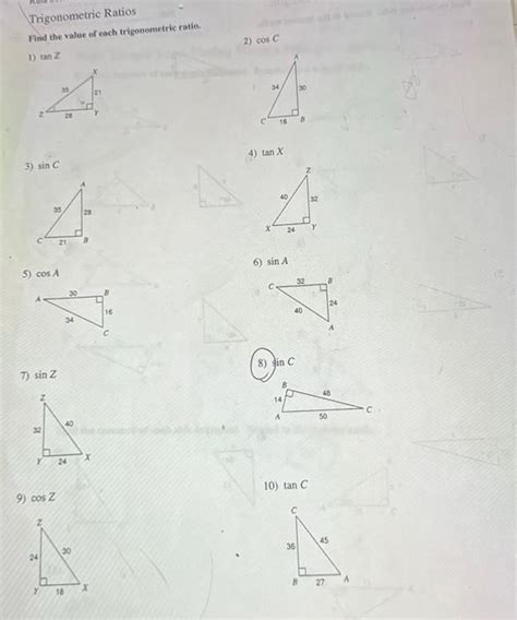 Solved Find The Value Of Each Trigonometric Ratio CosC Chegg Com
