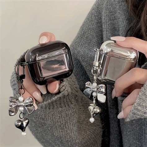 ⚡ 당일발송 크롬 리본 하트 키링 에어팟 케이스 세트 에이블리