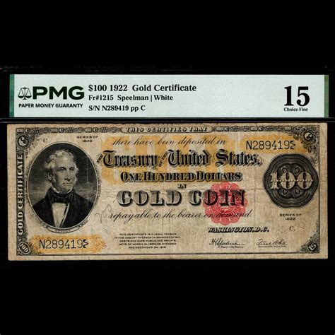 100 1922 Small Red Gold Certificates 1215 Executive Currency