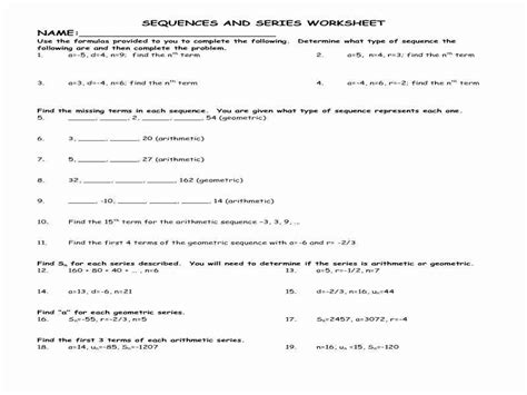 Geometric Sequence Practice Worksheet Chessmuseum Template Library