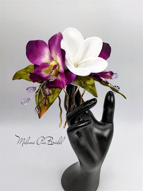 Tropical Hawaiian Flower Hair Comb Created With Real Touch Hibiscus And