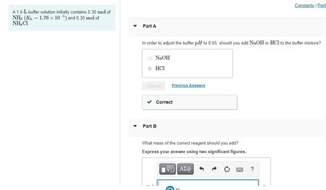 Solved Constants Peri A 10 L Buffer Solution Initially