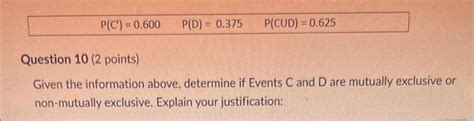 solved question 10 2 points given the information above