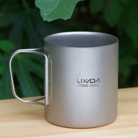 Lixada 접이식 손잡이가 있는 티타늄 식기 이중벽 컵 물 커피 차 컵 머그잔 220ml 450ml야외용 식탁 식기류 Aliexpress