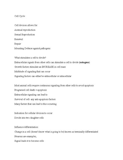 Biology Chapter Cell Cycle Cell Cycle Cell Division Allows For Asexual Reproduction