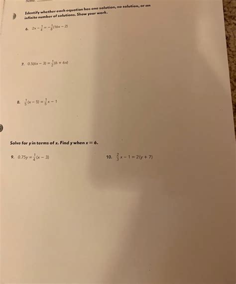 solved identify whether each equation has one solution no