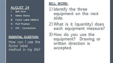 Factor Label Method August 24 I Bell Work