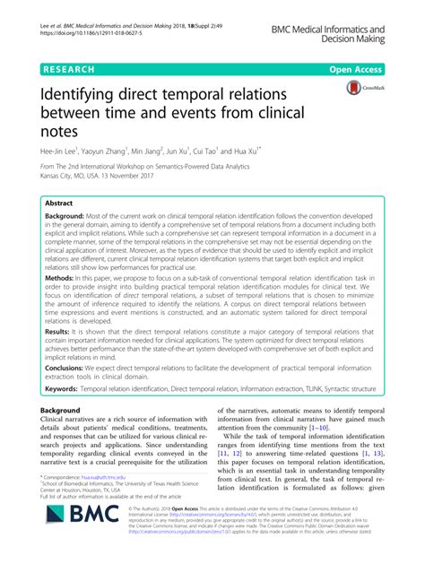 Pdf Identifying Direct Temporal Relations Between Time And Events From Clinical Notes