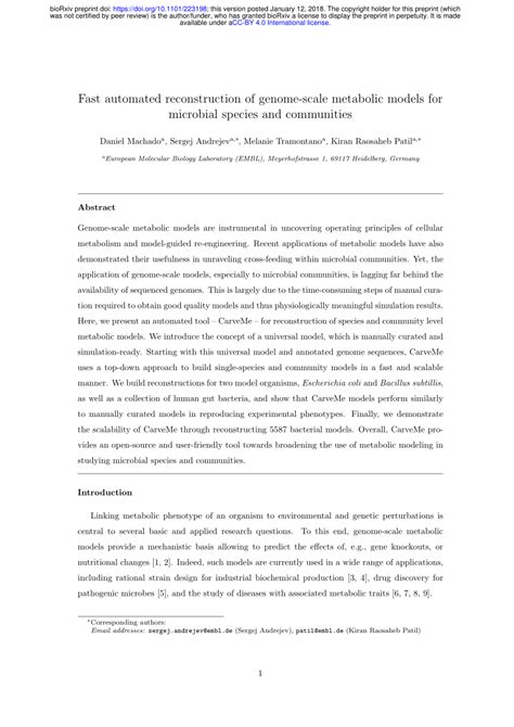Pdf Fast Automated Reconstruction Of Genome Scale Metabolic Models For Microbial Species And