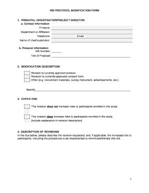 IRB PROTOCOL MODIFICATION Doc Template PdfFiller