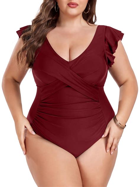 Tiyomi Plus Size Womens 2x One Piece Swimsuit Wine Red Swimwear