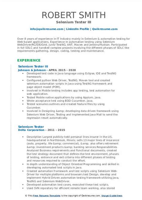 10 Selenium Tester Resume Samples And Templates For 2025