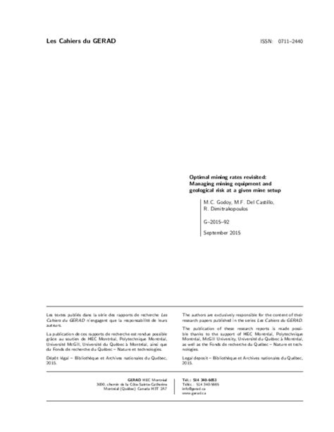 Pdf Optimal Mining Rates Revisited Managing Mining Equipment And
