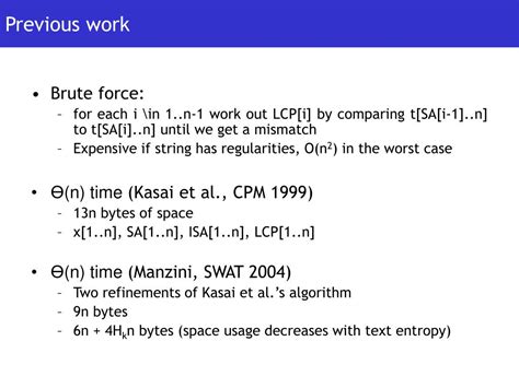 Ppt Space Time Tradeoffs For Longest Common Prefix Array Construction