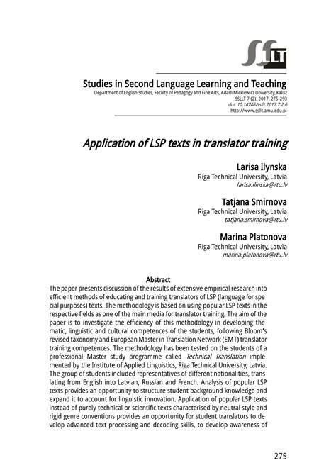 pdf application of lsp texts in translator training